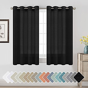 H.VERSAILTEX Linen Curtains Nickel Grommet Natural Linen Semi-Sheer Curtains, Privacy Added Premium Soft Rich Material Linen Curtain Panels for Living Room - 52x84 - Inch - Butter