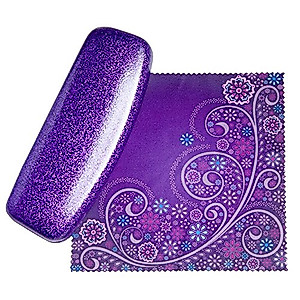 SPUNKYsoul Mystic Purple Medium Premium Fashion Women's Hard Eyeglasses Case | Smooth Glitter | Bonus Cleaning Cloth