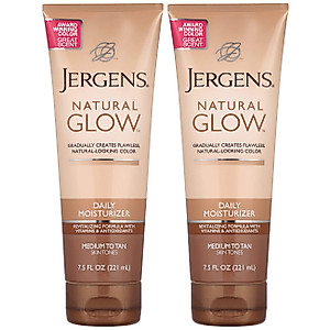 Jergens Natural Glow Revitalizing Daily Moisturizer, Medium/Tan Skin Tone 7.5 fl oz (221 ml) package of 2