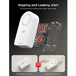 Govee WiFi Water Sensor 2 Pack, 100dB Adjustable Alarm and App Notifications, Leak and Drip Alerts by Email, Detector for Home, Bedrooms, Basement, Kitchen, Bathroom, Laundry(Not Support 5G WiFi)