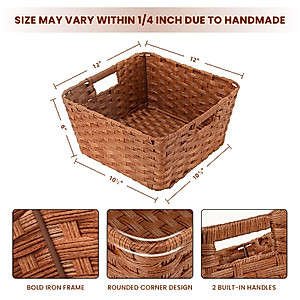 Onlytak Wicker Storage Baskets, Baskets for Shelves, Toilet Paper Storage Baskets, Woven Storage Baskets for Organizing, Caramel Orange, 12" x 12" x 6", 2-Pack