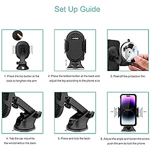 Arteck Car Mount, Universal Mobile Phone Car Mount Holder 360° Rotation for Auto Windshield and Dash, for Cell Phones Apple iPhone 14, 14 Pro, 13, 13 Pro, 13 Mini, 12, 11, SE, Android Cellphone, GPS