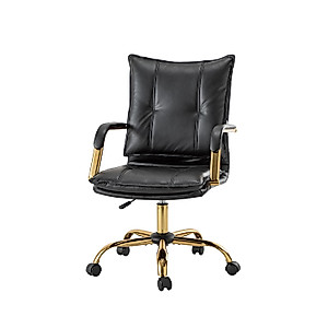 HULALA HOME Faux Leather Home Office Desk Chair, Adjustable Swivel Computer Chair with Golden Legs and Arms, Comfy Upholstered Task Chair, Black