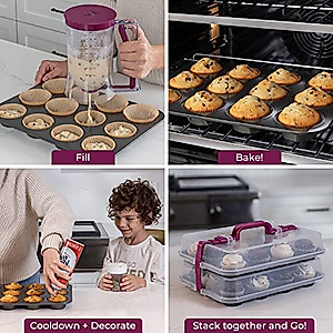 KPKitchen Cupcake Carrier for 24 Cupcakes - Innovative Cupcake Holder includes 2 Cupcake Pans with Lid and Handle - Cupcake Travel Container Carries 12 or 24 Standard-Size Cupcakes for Storage Safely