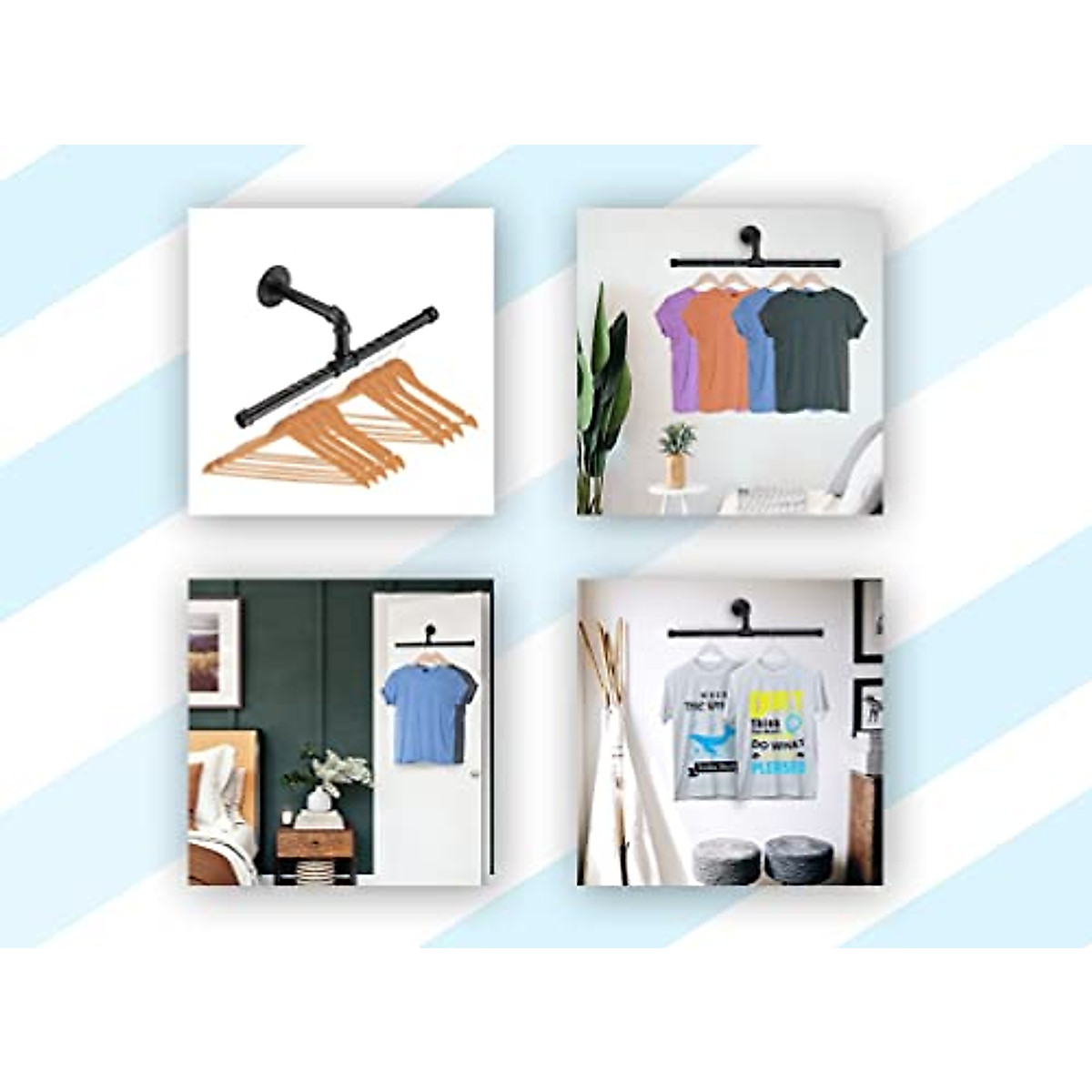 Sazzad Industrial Pipe Clothing Rack Wall Mount, Industrial Pipe Clothing Rack 17.5IN, Heavy Duty Iron Garment Rack Bar for Closet, Laundry Room, Black (3/4 Inch Pipe)