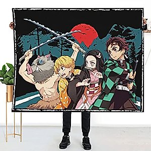 Fascinated Demon Blanket, Ultra Soft Nezuko Blanket Flannel, Durable Tanjiro Blankets, All Season Zunitsu Blanket, Anime Cartoon Unisex Throw Blanket for Office, Bedding, Living Room