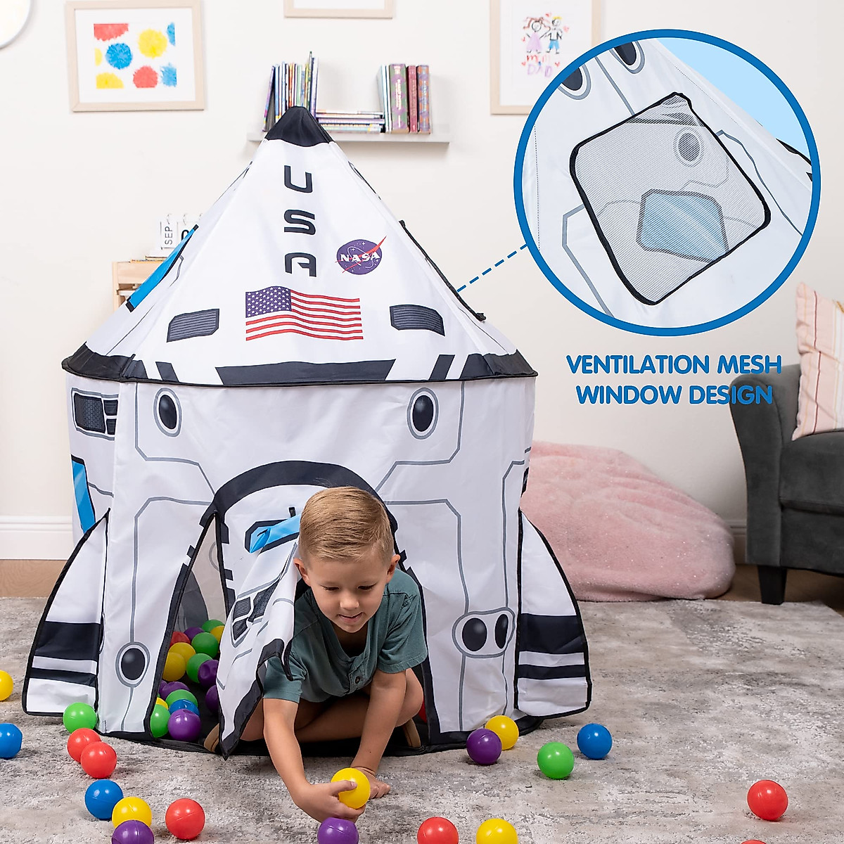 JOYIN Rocket Ship Play Tent Pop up Play Tent Kids Indoor Outdoor Spaceship Playhouse Tent Set