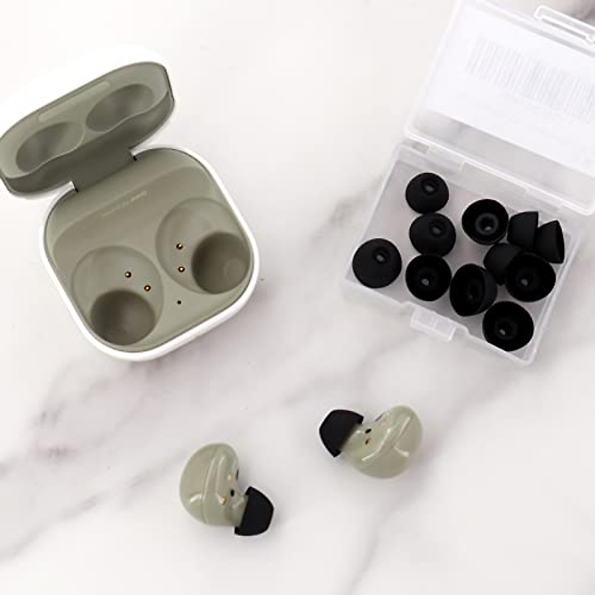 6 Pairs Silicone Galaxy Buds 2 Ear Tips Earbuds, S/M/L 3 Size Soft Rubber Flexible Eartips Buds Wing Tips Fit in Case Compatible with Samsung Galaxy Buds 2 / Galaxy Buds Plus - Black