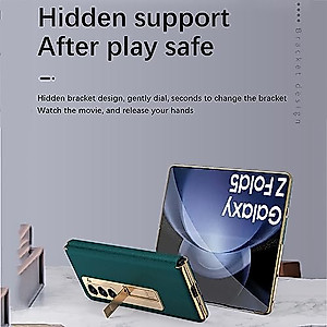 lefeda Leather Case for Samsung Galaxy Z Fold 5, Full Body Protection Electroplated Case with Tempered Glass Screen and Hidden Stand Shockproof Phone Cover,Gold