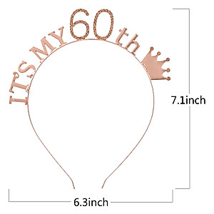 60th Birthday Headband and Sash,It's My Birthday Crystal Crown and Satin Sash for Women Birthday Party Supplies Decoration Rhinestone Birthday Crown and Glitter Sash (Rose Gold)