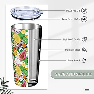 Yaxongx 20oz Tumbler Summer Fruits Banana Double Wall Vacuum Insulated Coffee Mug with Lid and Metal Straw Brush Reusable Stainless Steel Water Bottle Travel Cup Gifts for Car Ice Drinks Hot Beverage