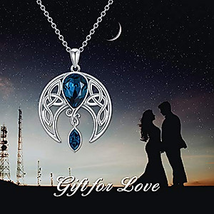 AOBOCO Moon Necklace Sterling Silver Celtic Knot Crescent Moon Goddess Pendant Irish Good Luck Necklace for Women Mom Wife, Embellished with Crystals from Austria