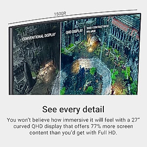 Dell S2722DGM Curved Gaming Monitor - 27-inch QHD (2560 x 1440) 1500R Curved Display, 165Hz Refresh Rate (DisplayPort), HDMI/DisplayPort Connectivity, Height/Tilt Adjustability - Black