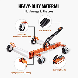 ECILKUC Wheel Dolly - Single Car Skate, Heavy-Duty Vehicle Positioning with Ratcheting Foot Pedal, 1500 lbs Capacity Tire Skate for Cars, Trucks, RVs, and Trailers, Orange