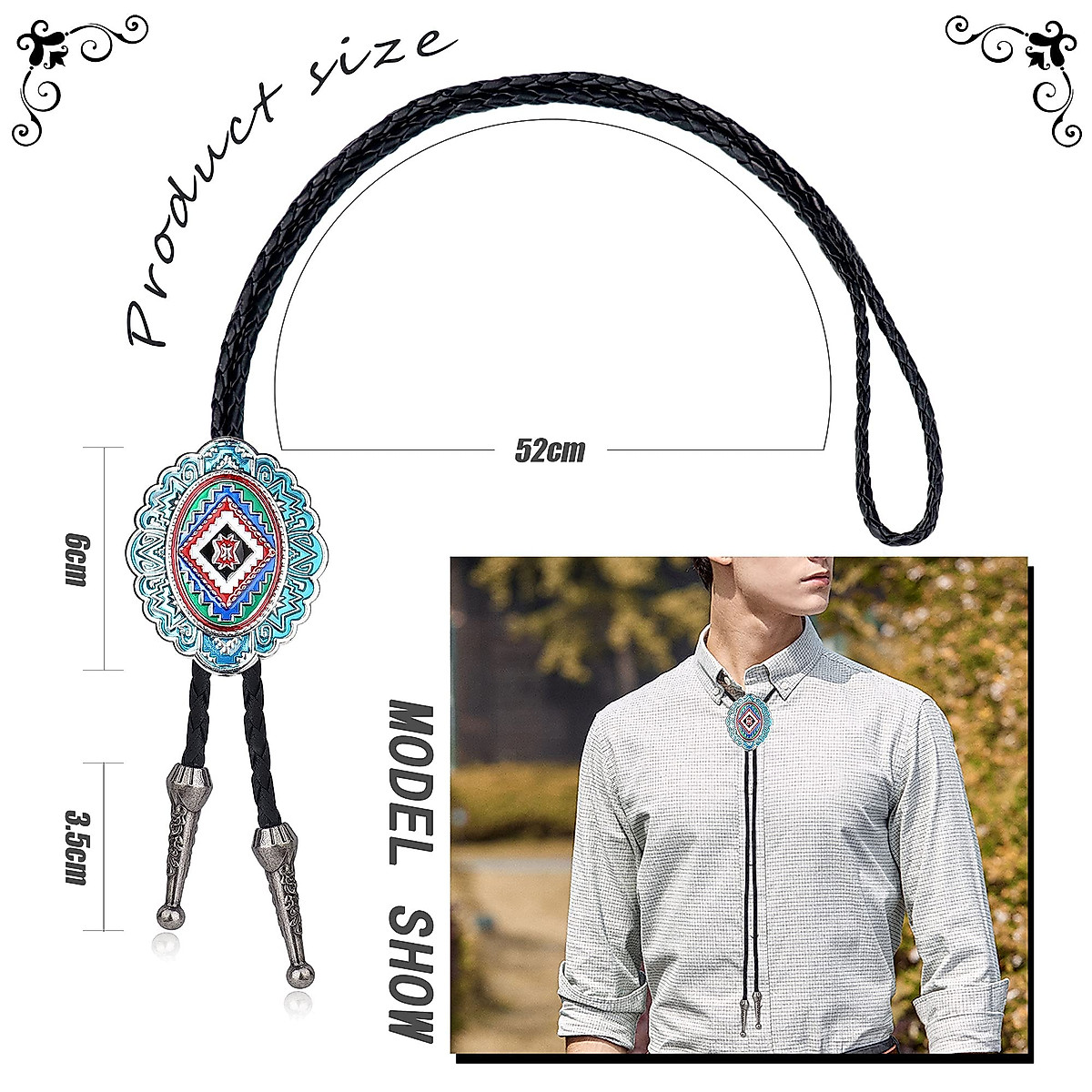 IRONBOX 5Pcs Bolo Tie for Men Handmade Western Cowboy Leather Necktie Totem Element Halloween Costume Accessories