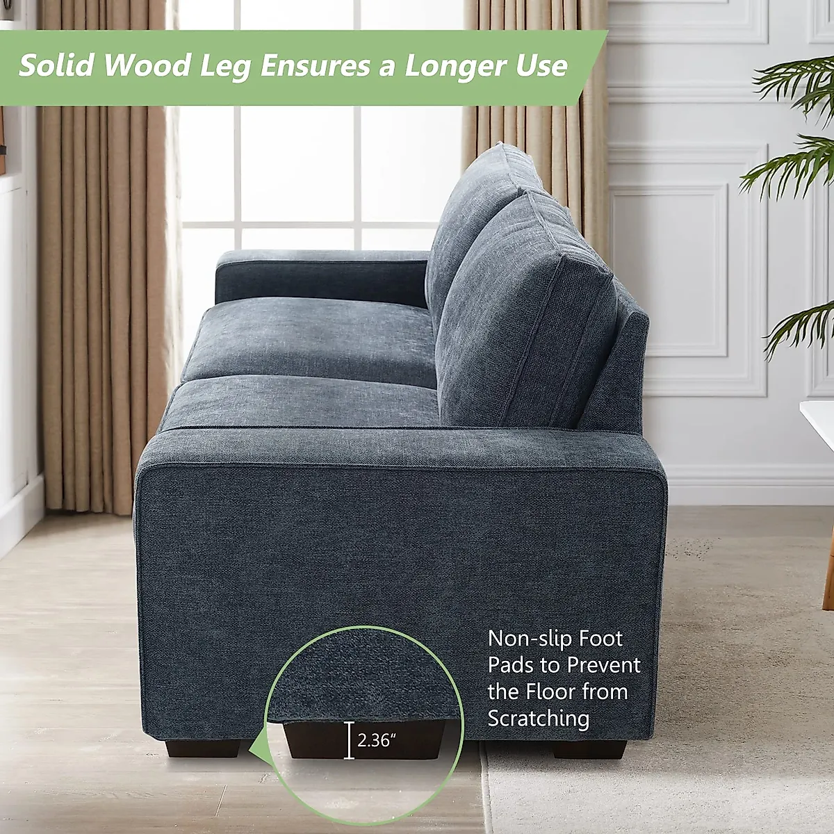 LEISLAND 71.25" Modern Sofas for Living Room, Small Sofas Couches for Small Spaces, Chenille Loveseat Couch with Solid Wood, Metal, Square Arm and Removable Cover/Easy to Install(Blue)