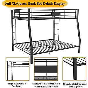 Bellemave Full XL Over Queen Metal Bunk Bed with 2 Ladders, for Kids Teens Adults - Sandy Black
