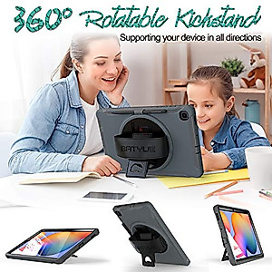 BATYUE Case for Samsung Galaxy Tab S6 Lite 10.4 Inch 2024/2022/2020 (SM-P610/P613/P615/P619/P620/P625/P627) ; Protective Rugged Cover with Rotating Stand, Pencil Holder, Hand Strap for Kids (Grey)
