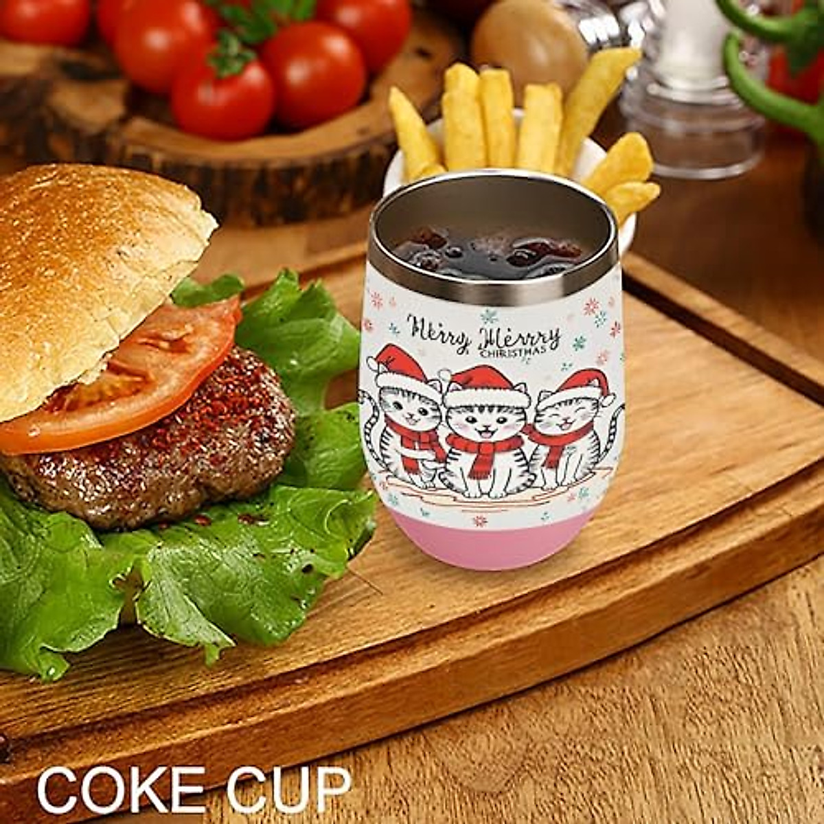 OPTKSNCU 304 Stainless Steel Insulated Cup with Lid, Christmas Cat Print Durable, And Easy to Clean – Ideal for Home, Office, And Gift Giving