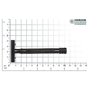 Merkur Double Edge Safety Razor, Straight Cut, Extra Long Handle, Black PVD Coated, 1 ct.