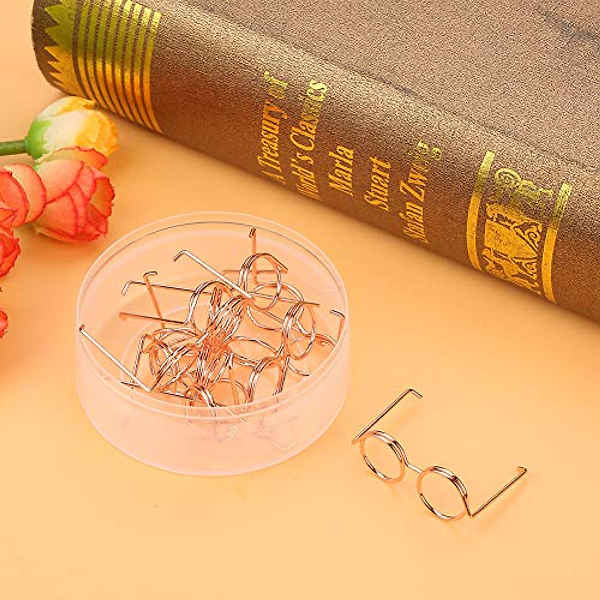 10pcs Metal Paper Clip Funny Eyeglass Frames Rose Golden Document Paper Clips for School Office Bookmark Organizing Stationery Supplies