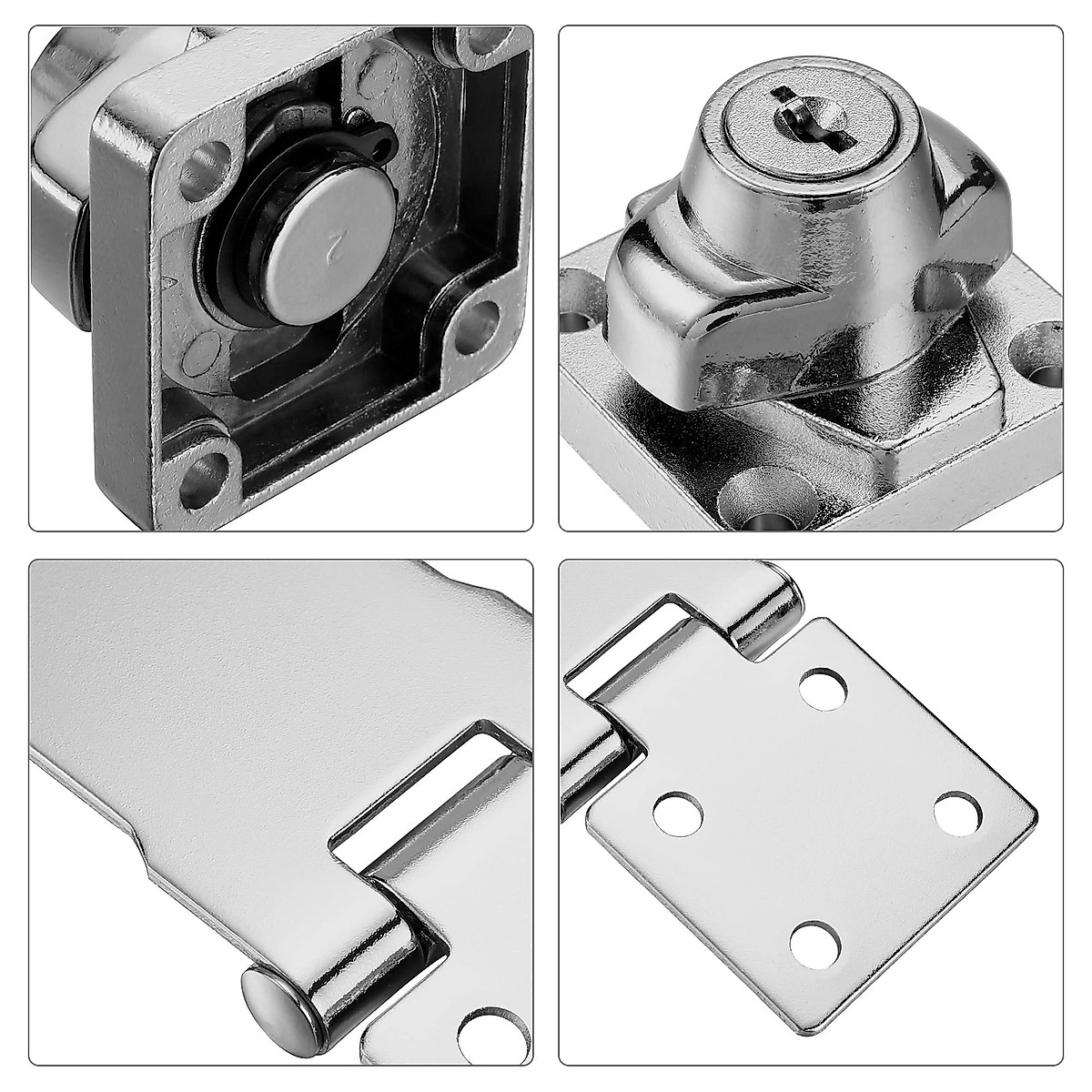 2 Pack 4 Inch Keyed Hasp Locks Twist Knob Keyed Different Locking Hasp for Small Doors, Stainless Steel Chrome Plated Hasp Lock Catch Latch