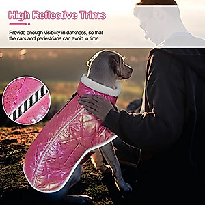 SUNFURA Warm Dog Coat, Waterproof Dog Winter Jacket for Small Medium Large Dogs, Turtleneck Dog Snow Jacket Reflective Dog Coats with Harness, Padded Dog Snowsuit for Cold Weather, Pink L