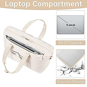 ETRONIK Laptop Tote Bag for Women, 15.6 inch Computer Bag Handbag with Storage Bag, Large Lightweight Travel Tote Bag with Zipper, Carry on Bag for Travel, Work, Business, Office, Casual, Beige