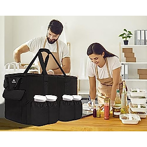 Food Delivery Bag XXL - 23x14x15 inches, Water Resistant Large Insulated Hot Bags for Delivery with Cup Holders, Durable Pizza Warmer Carrying Case - Catering Bag for Food Deliveries, Cooler Bag Black