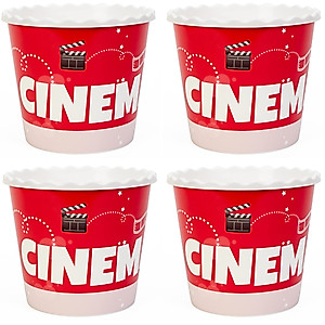 Retro Style Reusable Plastic Popcorn Containers/Popcorn Bowls Set for Movie Theater Night - Washable in The Dishwasher - (BPA Free-4 Pack) (Mix A)
