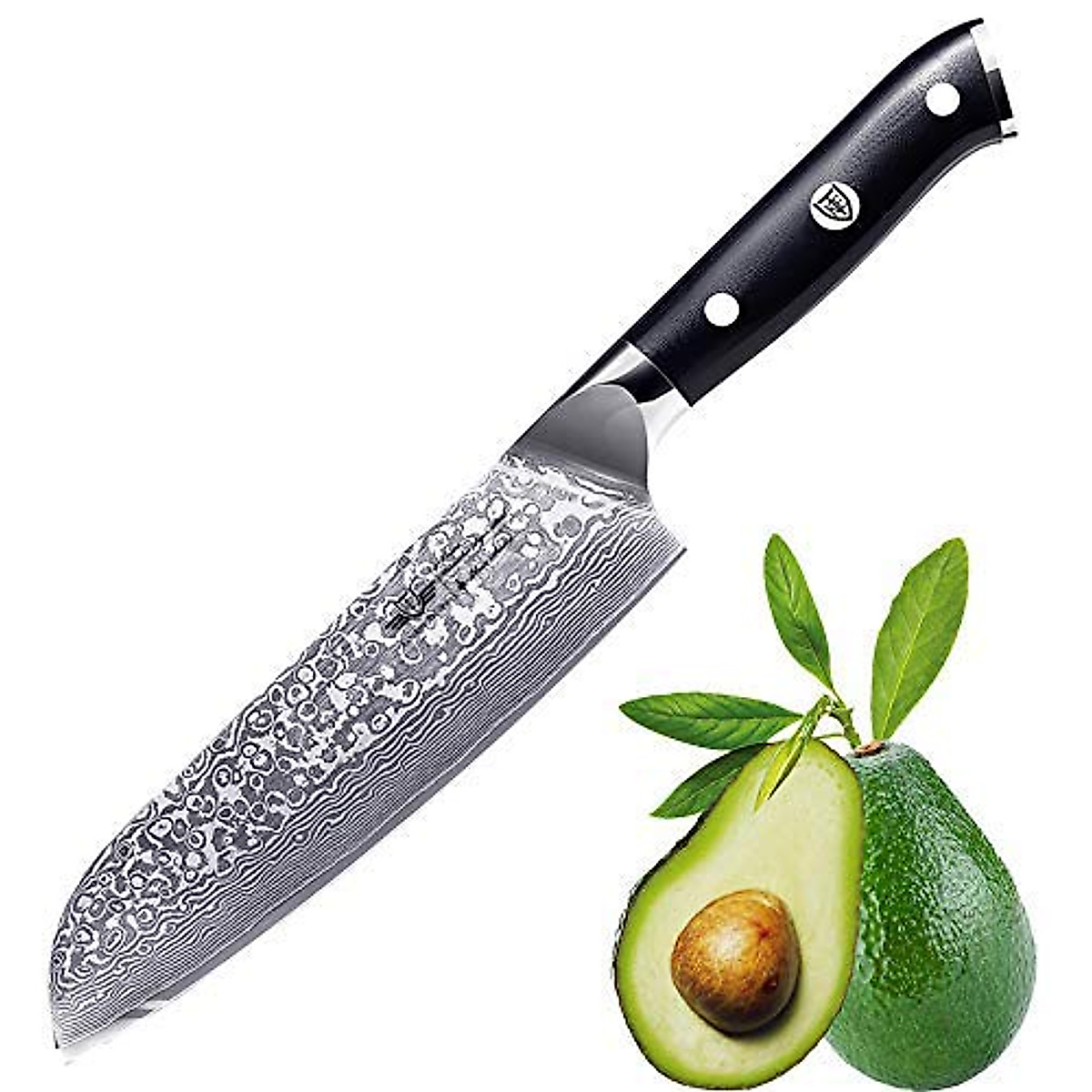 Kitchen Emperor Santoku Knife, Damascus Kitchen Knife, Professional Chef Knife with Comfortable G10 Handle Full Tang