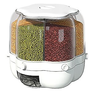 AHOUGER Grain Cereal Lentil Dispenser, Upgrade 360° Rotating Cereal Dispenser Food Dispenser with Lid Moisture Resistant Household, Dispenser Container for All Beans, Barley, Millet, Rice