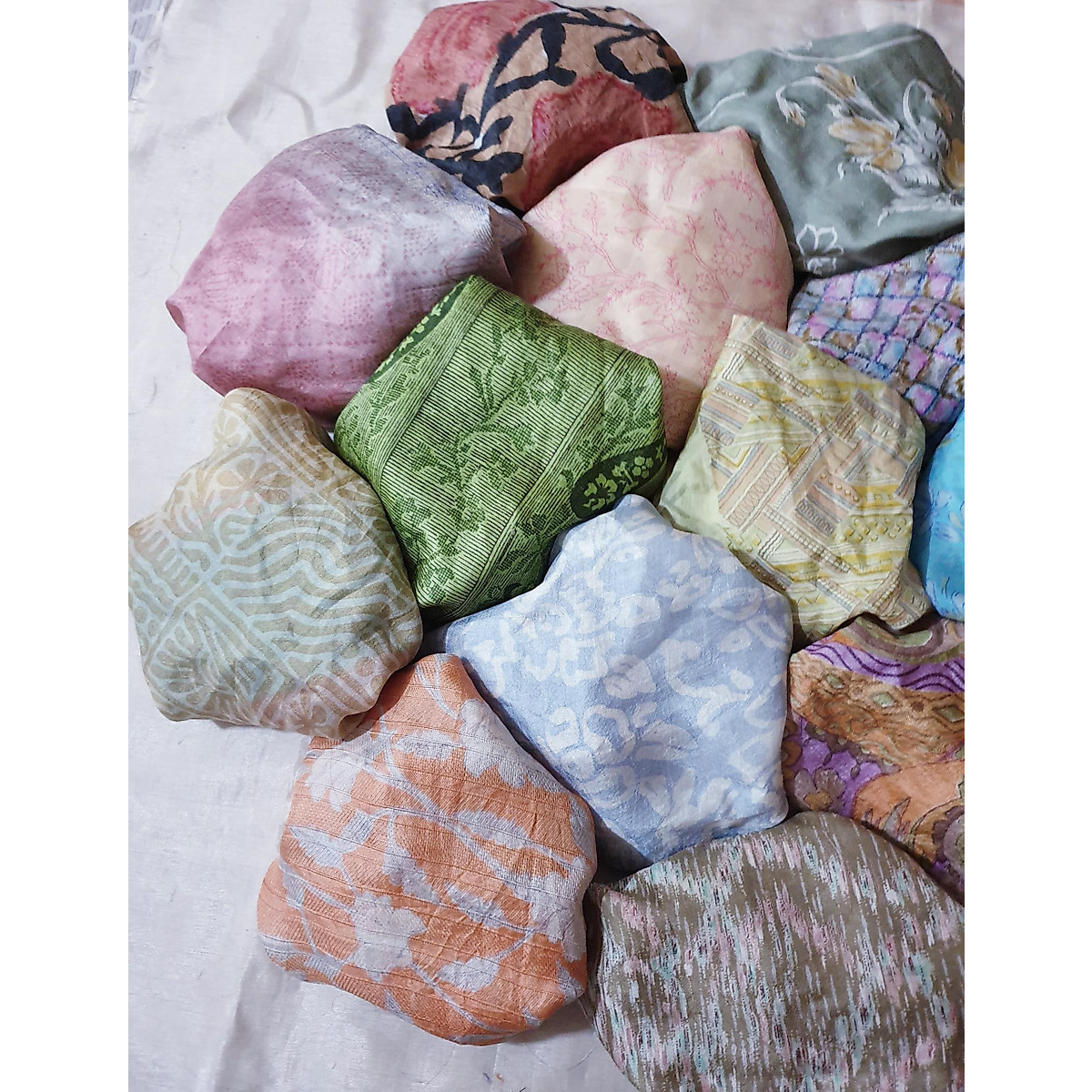 Generic VINTAGEFABULOZ Sari Silk Fabric Lot 15 Pieces Aqua Craft Scrapbook Art Doll Scrapbook and Jewellery Gift Wrap (15pcs_ DULLMUTED)