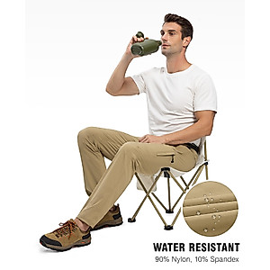 TBMPOY Men's Windproof Waterproof Athletic Pants for Outdoor Work Hiking Breathable Pants Thin Khaki M