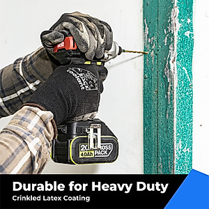 toolant Work Gloves Men, 12 Pairs Crinkle Latex Rubber Gloves for Construction, Gardening, Warehouse (Black, Large)