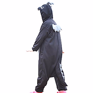Lifeye Men Women Black Dragon Pajamas Animal Cosplay Costume With Horns Black Size XL