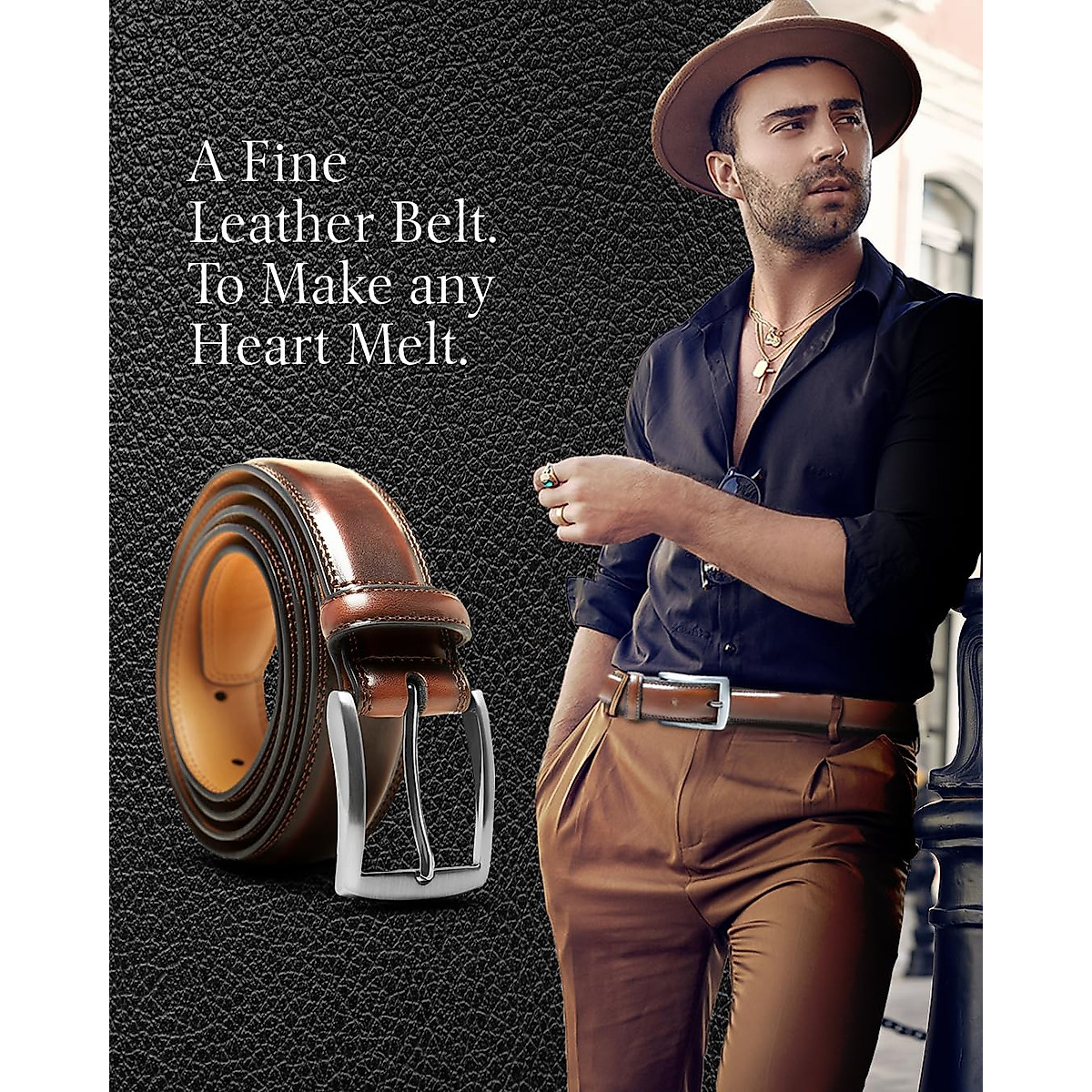 Access Denied Genuine Leather Dress Belts For Men - Mens Belt For Suits, Jeans, Uniform Brown Belt - Designed in the USA