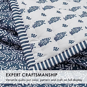 EVERGRACE Floral Printed Quilt Comforter Set Queen Size, 3 Pieces (1 Reversible Quilt Bedding Set, 2 Pillow Shams), Microfiber Lightweight Coverlet Bedspread for All Seasons, Foggy Blue, 92"x96"