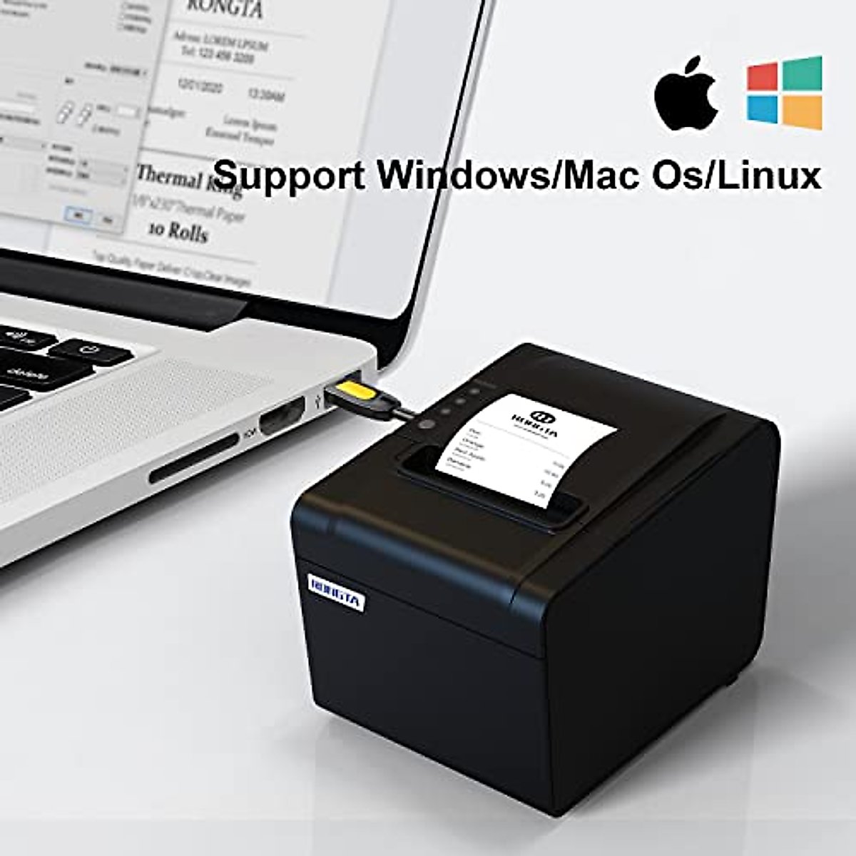 Rongta POS Printer, 80mm USB Thermal Receipt Printer, Restaurant Kitchen Printer with Auto Cutter Support Cash Drawer,USB Serial Ethernet Interface Optional for Windows/Mac/Linux (RP326)