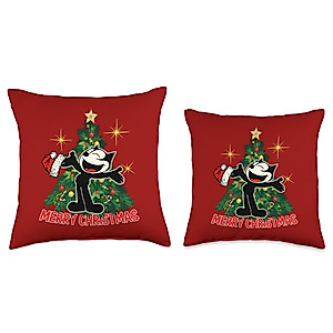 Felix Cat Cartoon Merry Christmas Holiday Designs Merry Christmas Felix Classic Holiday Joy Xmas Tree Throw Pillow, 16x16, Multicolor