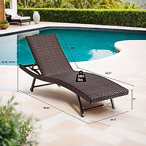 Outdoor Chaise Lounge Chair Set of 2, PE Wicker Lounge Chairs for Outside with Quick Drying Sponge Cushion, Rattan Reclining Chair with Adjustable Backrest Movable Beach Pool Sunbathing Recliner Chair