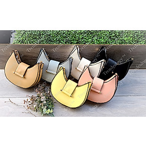 Trendeology Vegan PU Leather Classy Round Clutch Purse Shoulder Bag with Crossbody Strap (White)