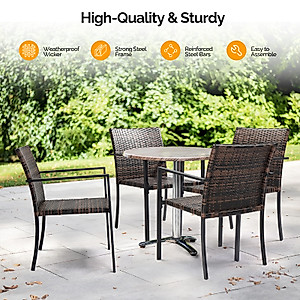 VINGLI Stackable Wicker Chairs Outdoor Dining Chairs Set of 4, All-Weather Patio Ratten Chairs Furniture for Garden Porch Backyard Deck Fire Pit, Capacity 350 lbs, Brown