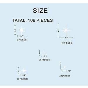 108 Pieces Sparkly Starburst Vinyl Wall Decal Starry Sky Baby Nursery Wall Stickers Stars Kids Home Room Wall Decor DDK13 (White)