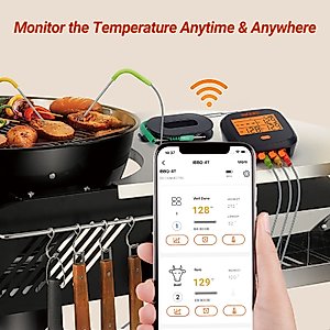 Inkbird WiFi Grill Thermometer, Wireless BBQ Thermometer for Grilling Roasting Cooking Smart Digital Remote Meat Thermometer with Graph Alarm Timer 4 Probes Rechargeable