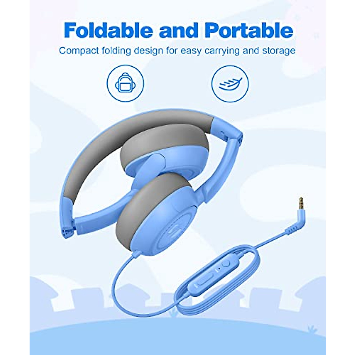 Link Dream Kids Headphones for School with Microphone Stereo On-Ear Folding 85/94dB Volume Control Child Headphones for Kids/Boys/Girls/iPad/Fire Tablet/PC/Travel, Blue