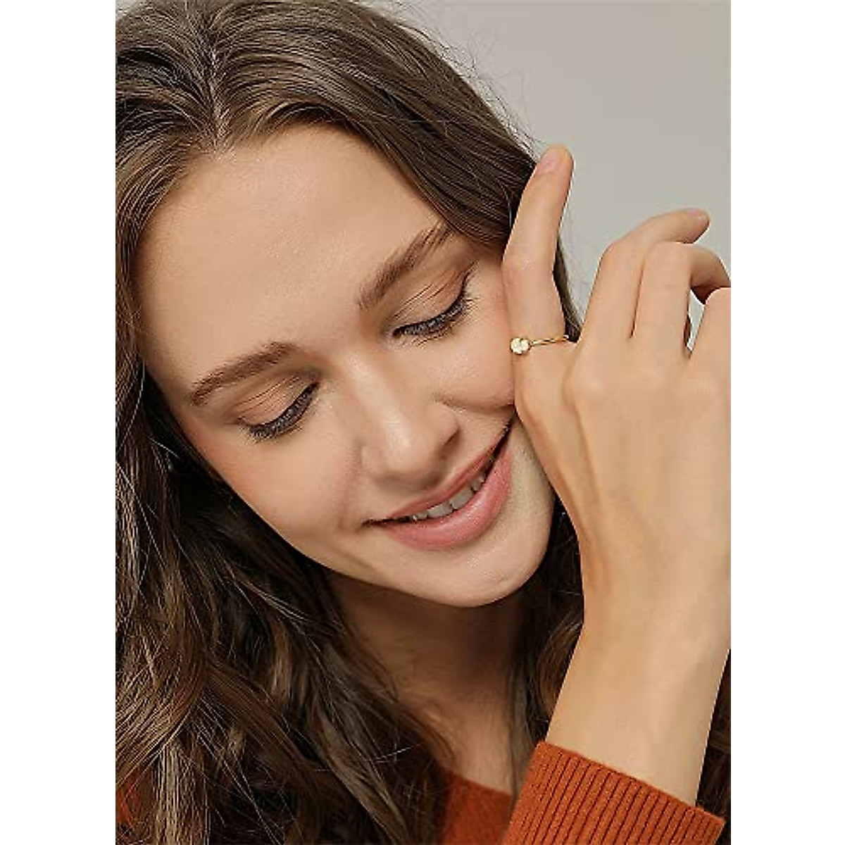 Dainty Opal Promise Band Ring for Women 14K Gold Plated Cute Oval White Fire Opal Birthstone Statement Stackable Finger Rings Comfort Fit Fashion Birthday Wedding Holiday Mother's Day Jewelry Gift (8)