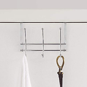 Home Basics Over The Door Hook, Steel Heavy Duty Door Hanger for Coats Robes Hats Clothes Towels, Hanging Towel Rack Organizer, Chrome