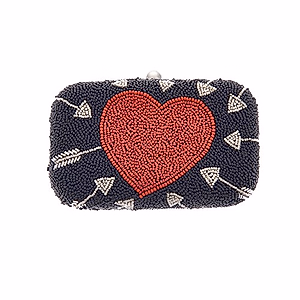 From St Xavier Cupid Heart & Arrow Beaded Box Clutch, Black/Red