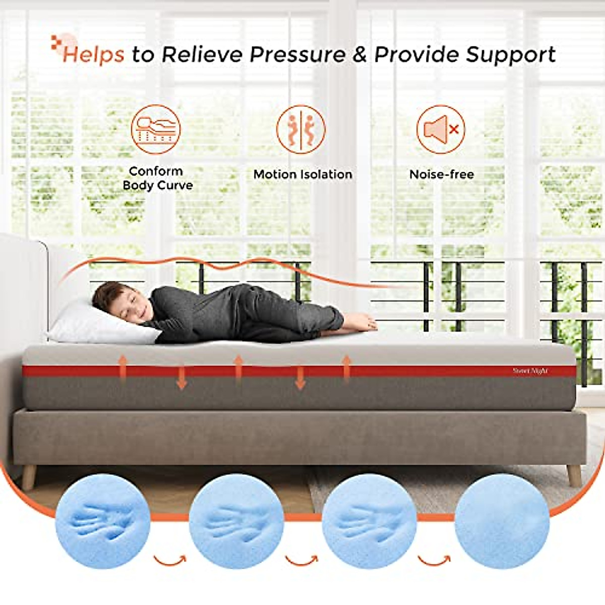 Sweetnight Queen Size Mattress, 10 Inch Cooling Gel Memory Foam Mattress in a Box, Foam Mattress with Flippable Design for Comfortable Sleep & Support, Plush, Clarity
